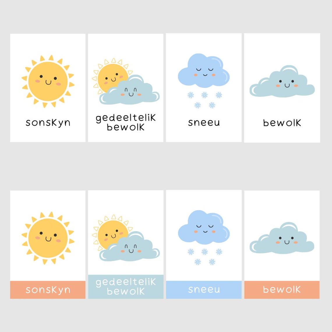 Afrikaans Weather Flashcards: Printable Learning Cards for Toddlers ...