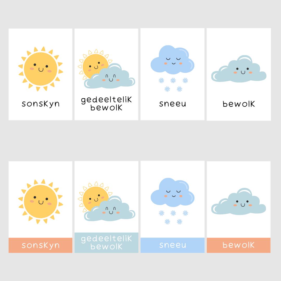 Afrikaans Weather Flashcards: Printable Learning Cards for Toddlers ...
