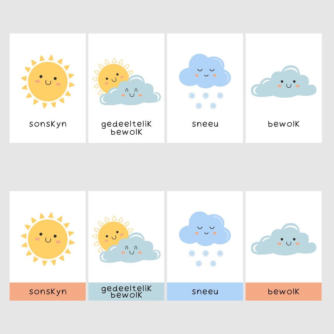 Afrikaans Weather Flashcards: Printable Learning Cards for Toddlers ...