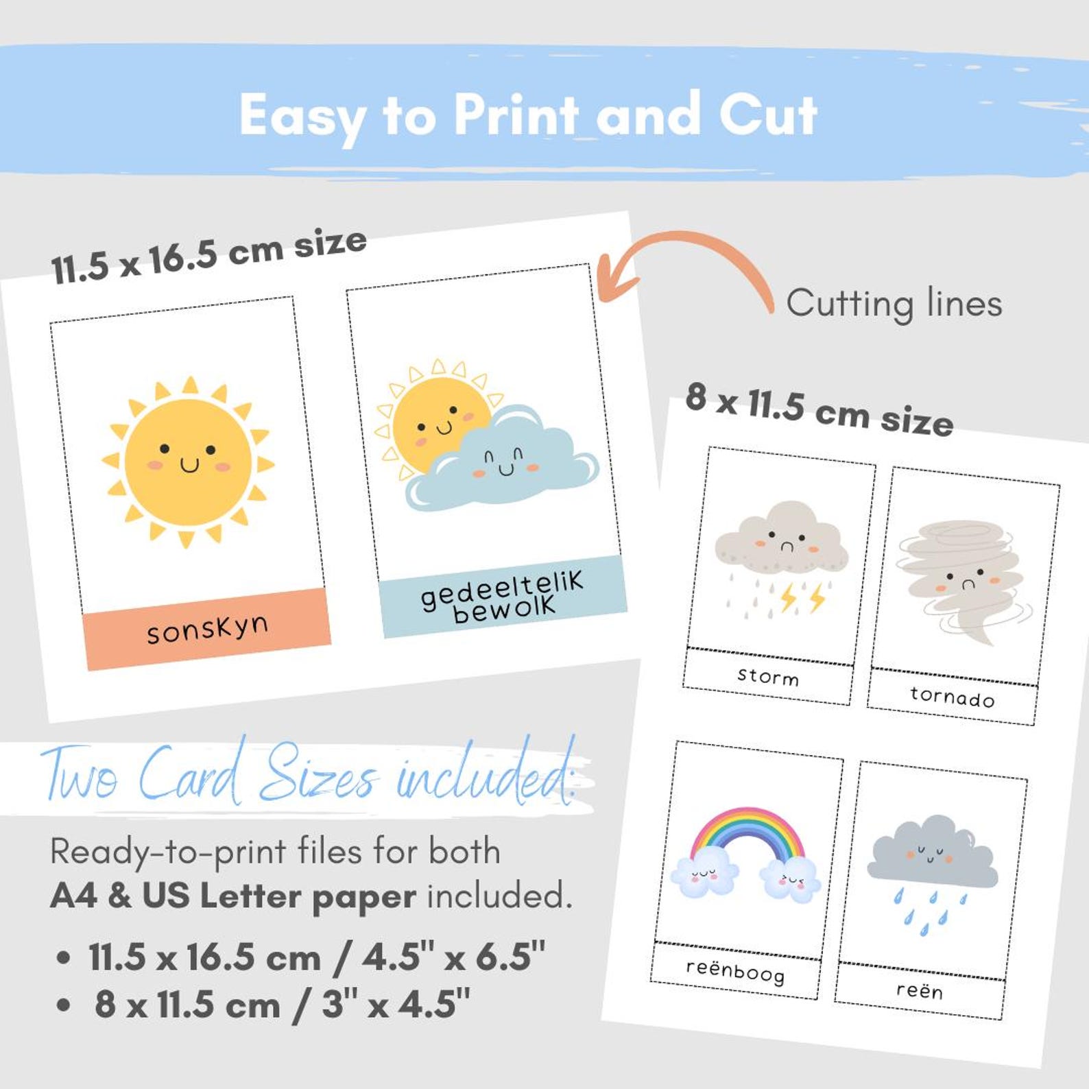 Afrikaans Weather Flashcards: Printable Learning Cards for Toddlers ...