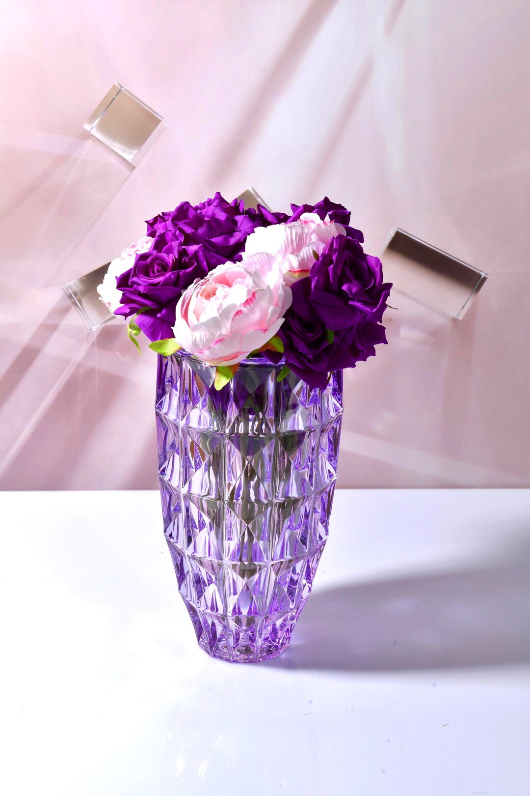 Handmade Lilac Crystal Glass Vase for Flowers, Modern Luxury Vase ...