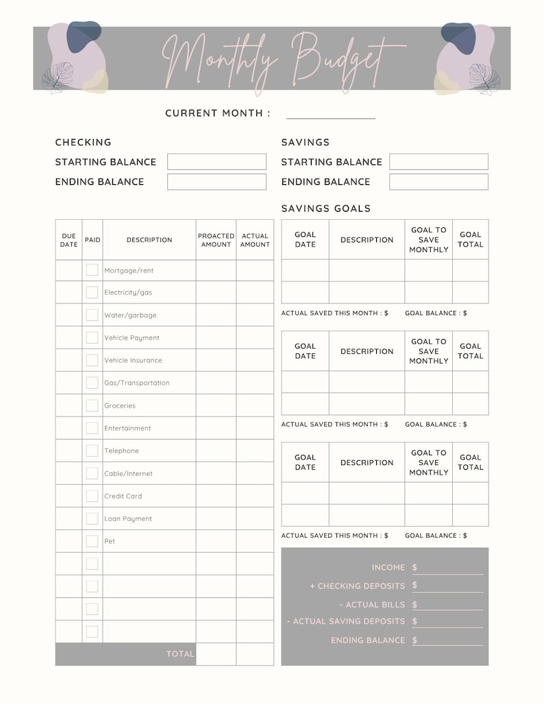 Modern Monthly Budget Planner Printable | Minimalist Savings & Expenses ...