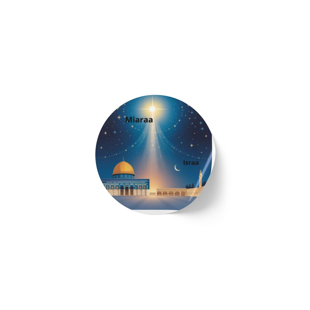 Isra and Mi'raj Mosque Night Round Sticker Rolls | Islamic Event Labels ...