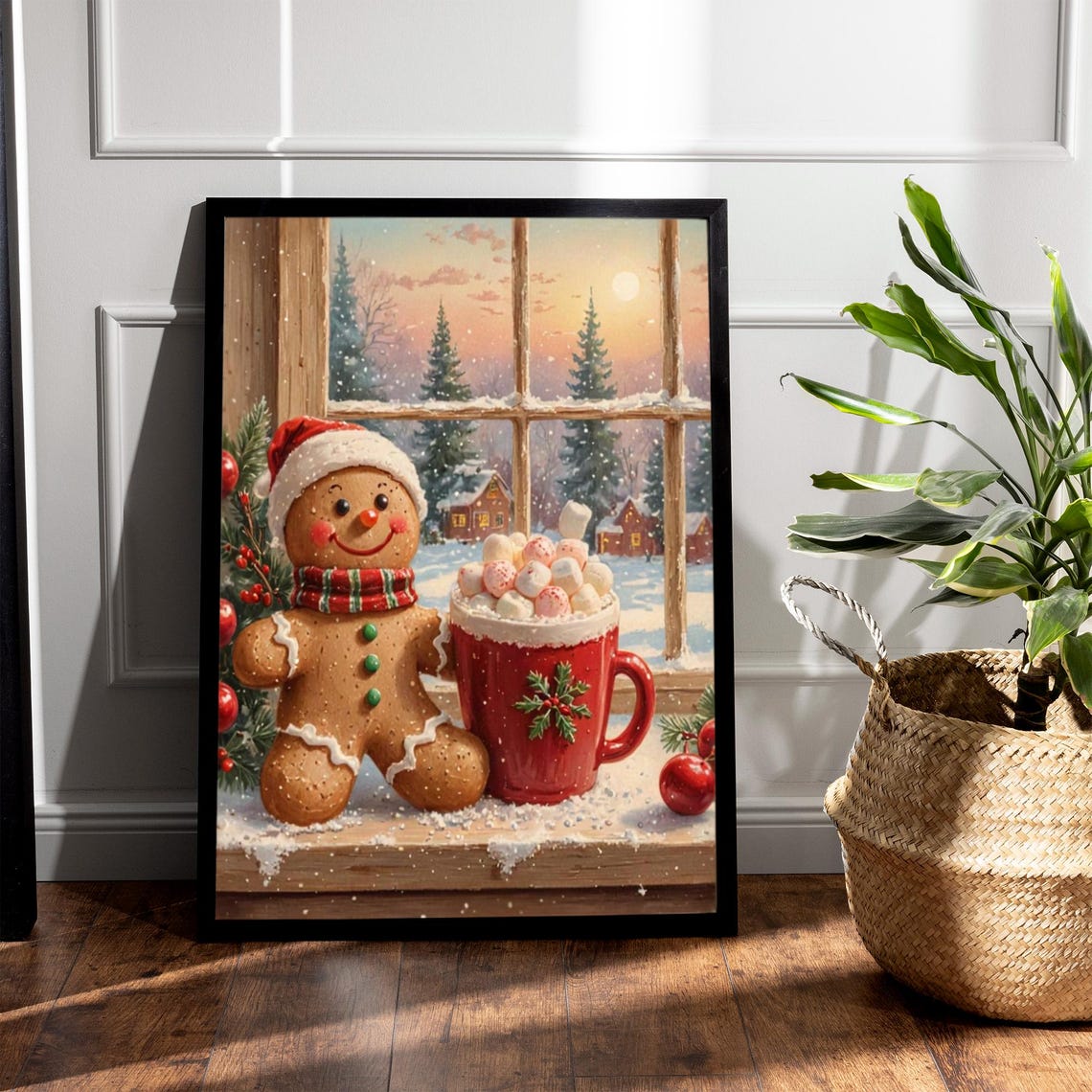 Vintage Gingerbread Man Christmas Art Print: Cozy Cocoa (digital ...