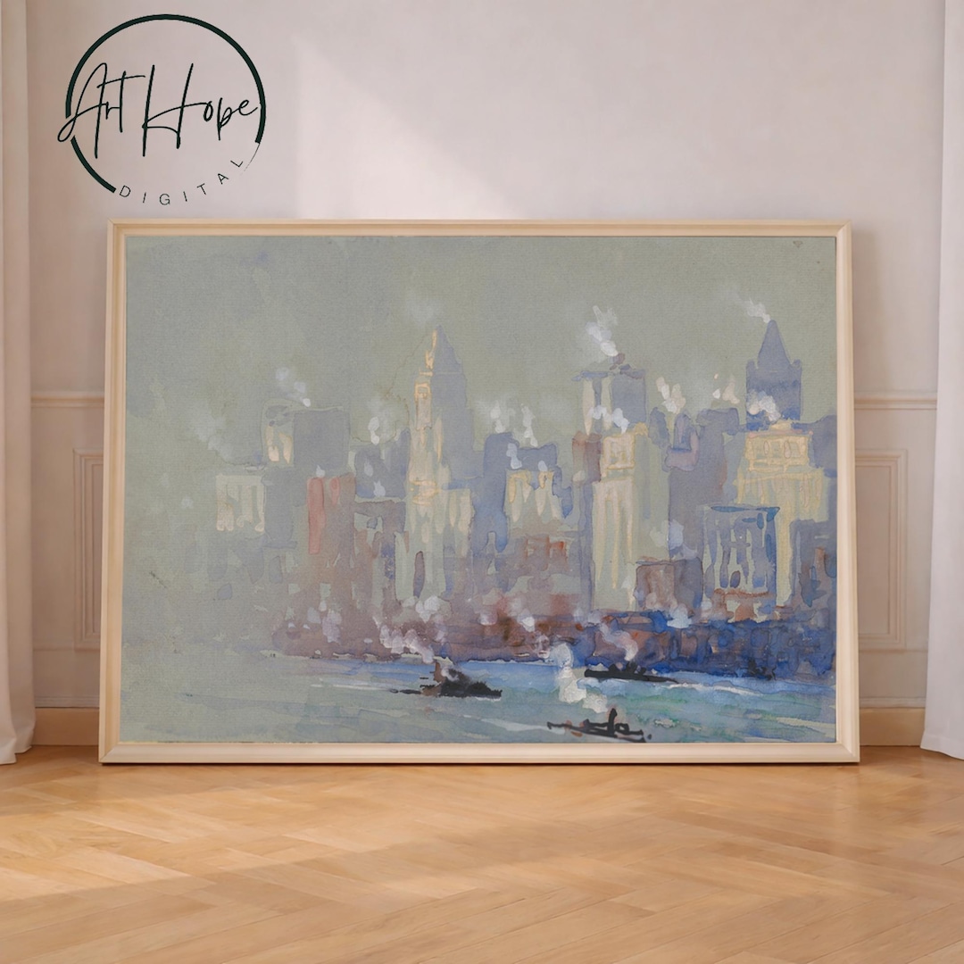 New York City Watercolor Print, Abstract NYC Skyline Art, Urban Wall ...
