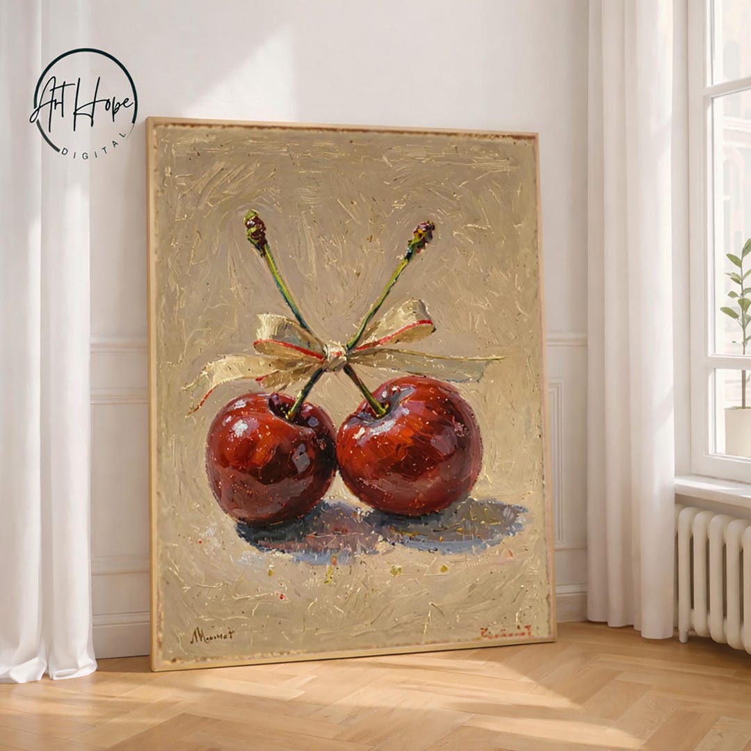 Cherry Still Life Wall Art, Vintage Fruit Painting, Digital Download ...