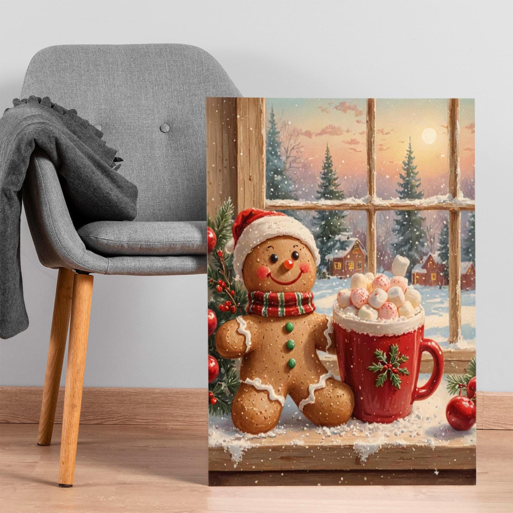 Vintage Gingerbread Man Christmas Art Print: Cozy Cocoa (digital ...