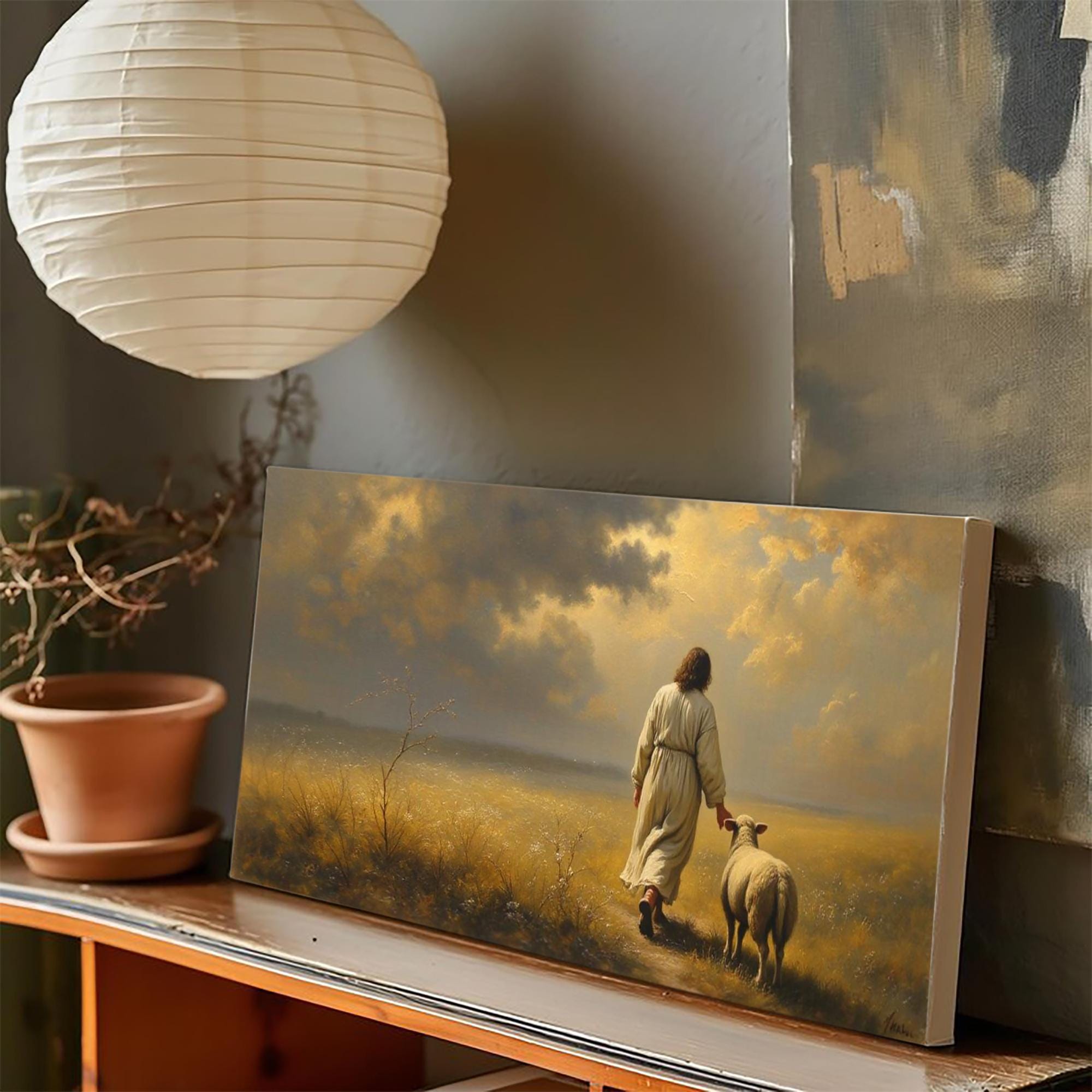 Jesus the Shepherd Rustic Oil Painting | Frame TV Art Digital Download ...