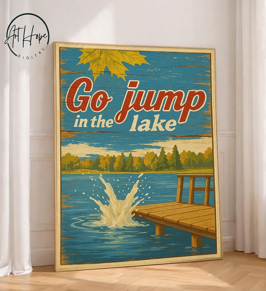 Retro Lake House Print: Vintage Cabin Wall Art (digital Download) - Etsy