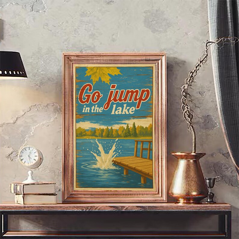Retro Lake House Print: Vintage Cabin Wall Art (digital Download) - Etsy