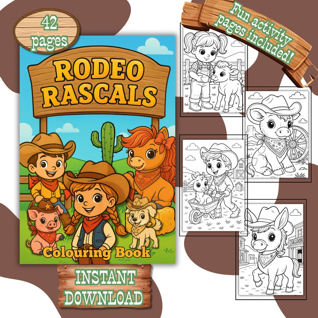 Rodeo Rascals Colouring Book – Cute Cowboy & Farm Animal Coloring Pages ...