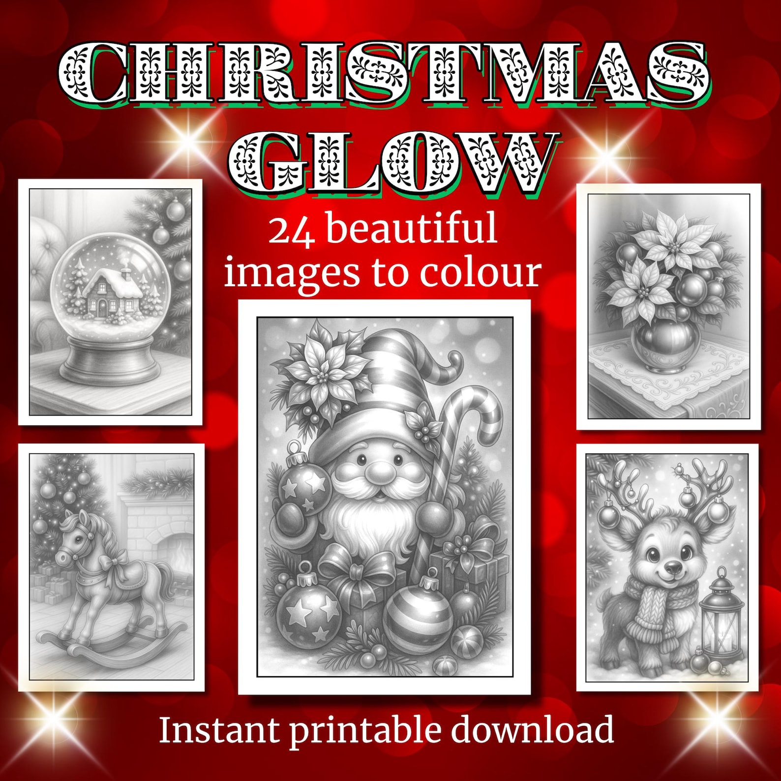 Christmas Glow Colouring Pages – 24 Grayscale Illustrations (instant ...