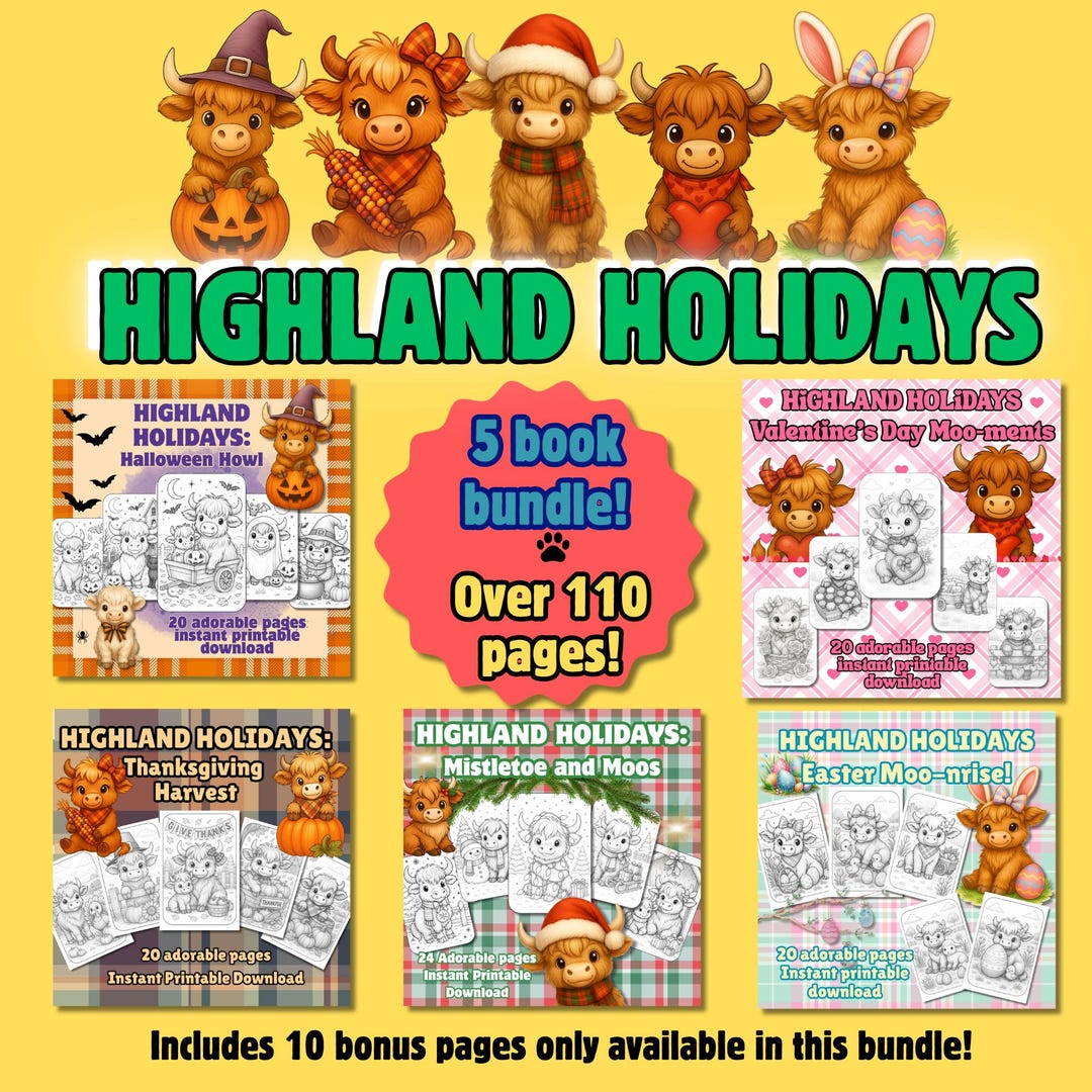 Highland Cow Holiday Colouring Book Bundle (digital Download) - Etsy