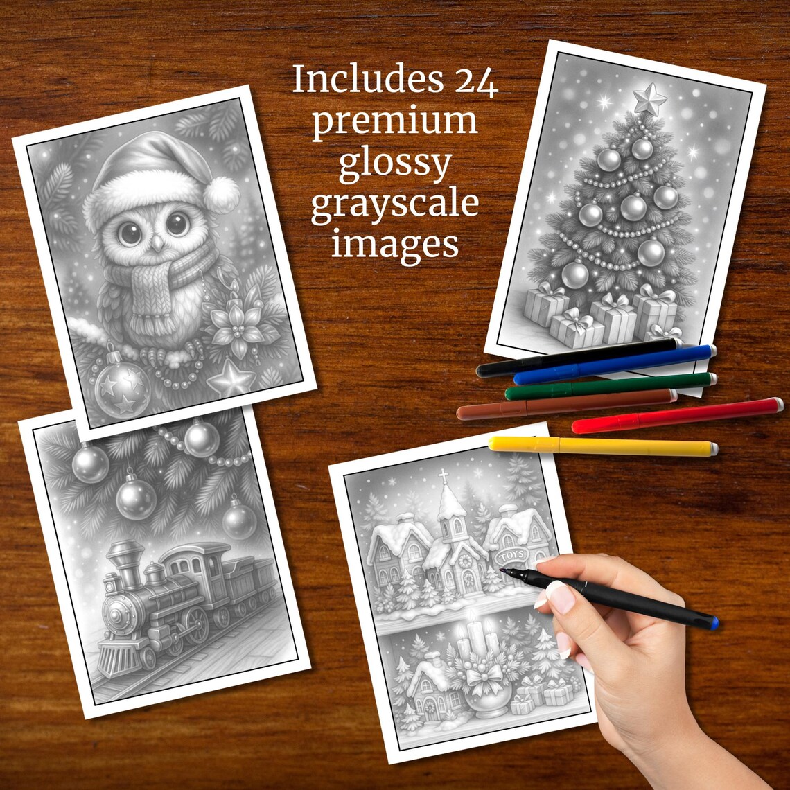 Christmas Glow Colouring Pages – 24 Grayscale Illustrations (instant ...