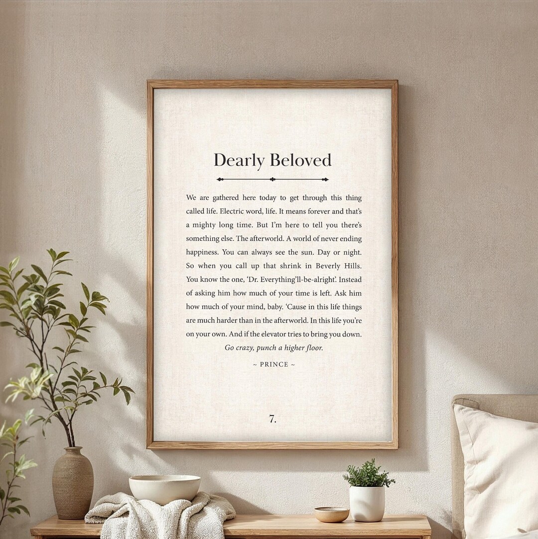 Dearly Beloved Print | Prince Inspired Quote Poster | Inspirational ...