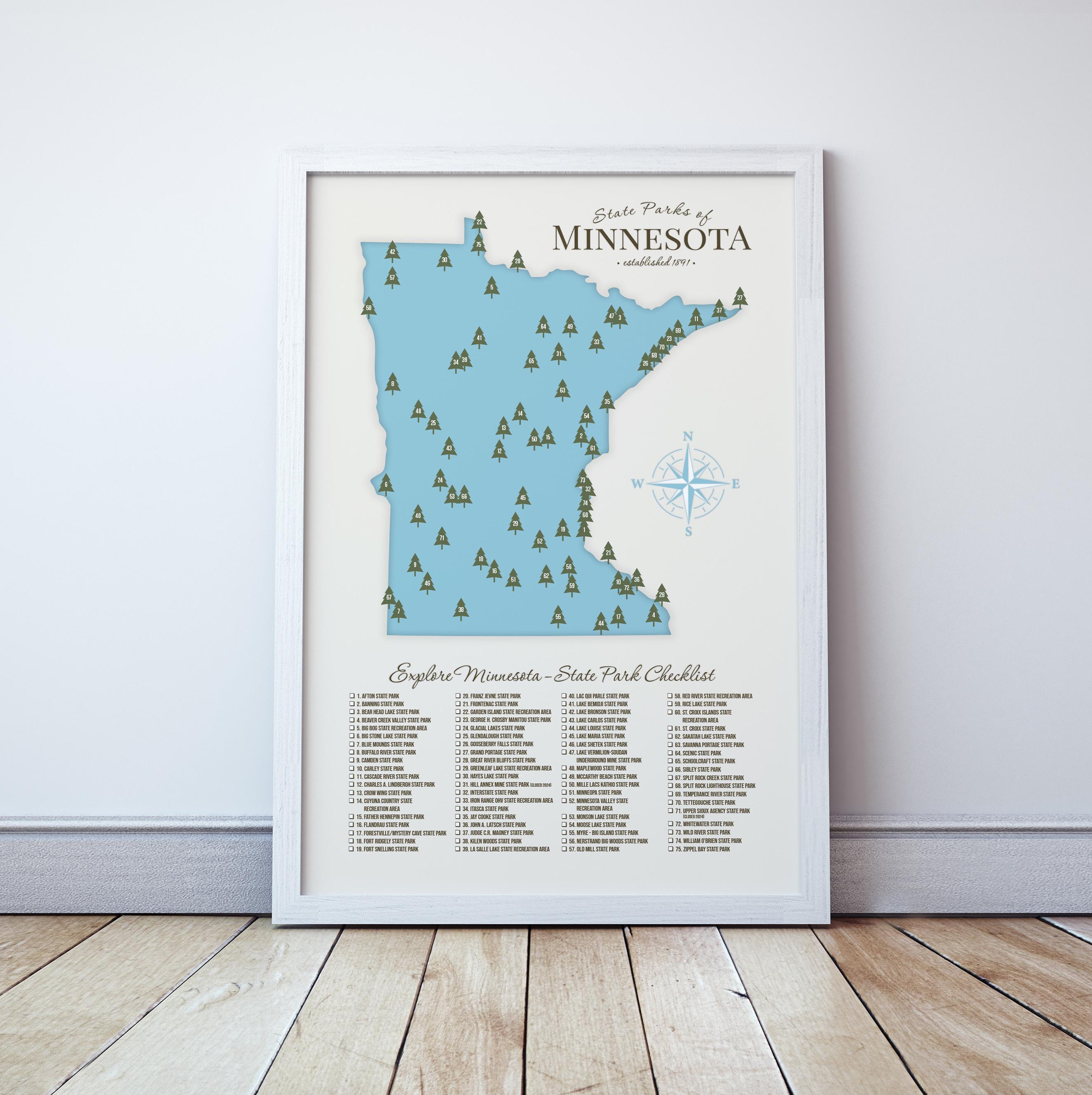 Minnesota State Park Checklist Poster | Minnesota State Park Print - Etsy