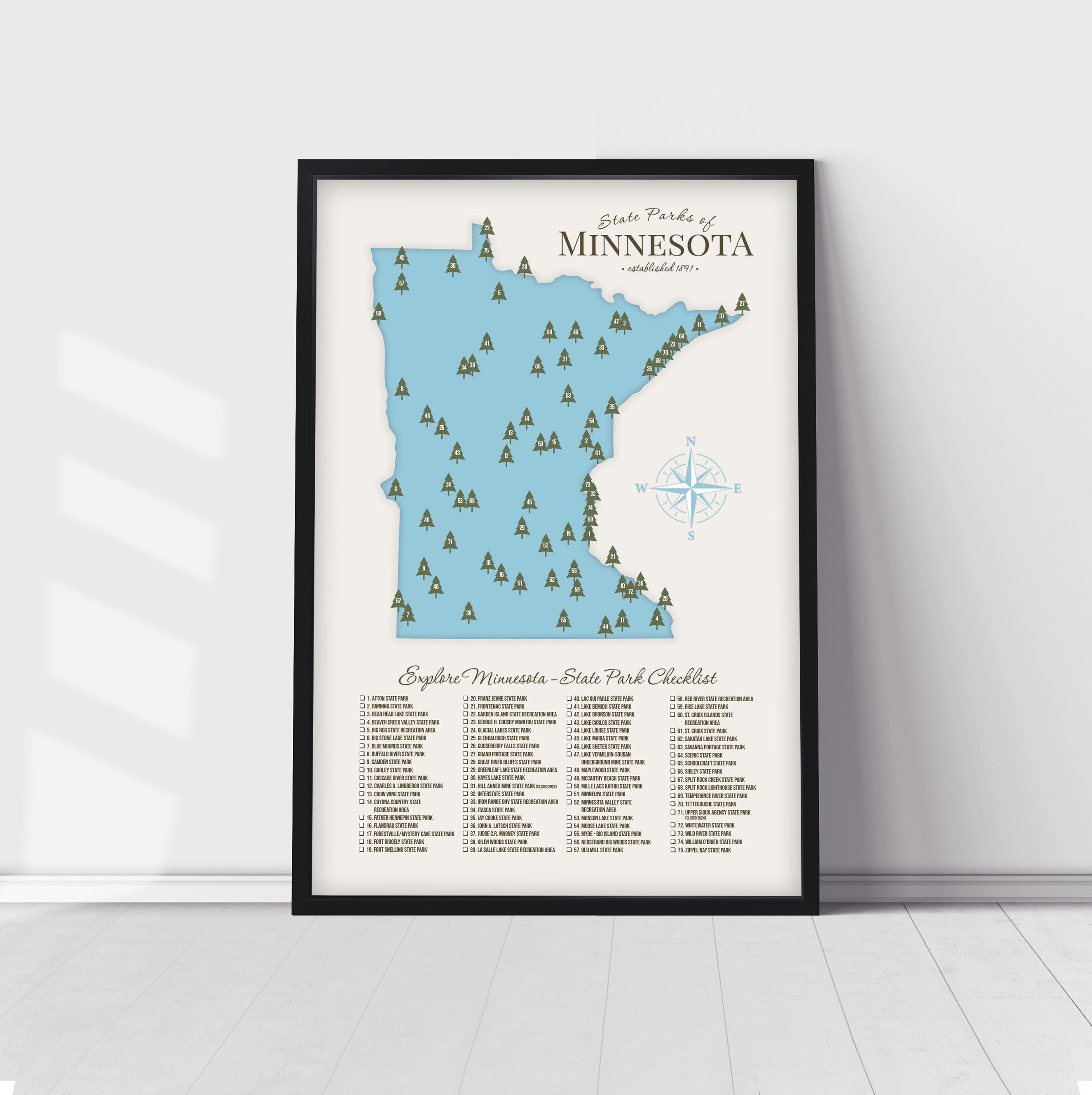 Minnesota State Park Checklist Poster | Hiker's Adventure Tracker - Etsy