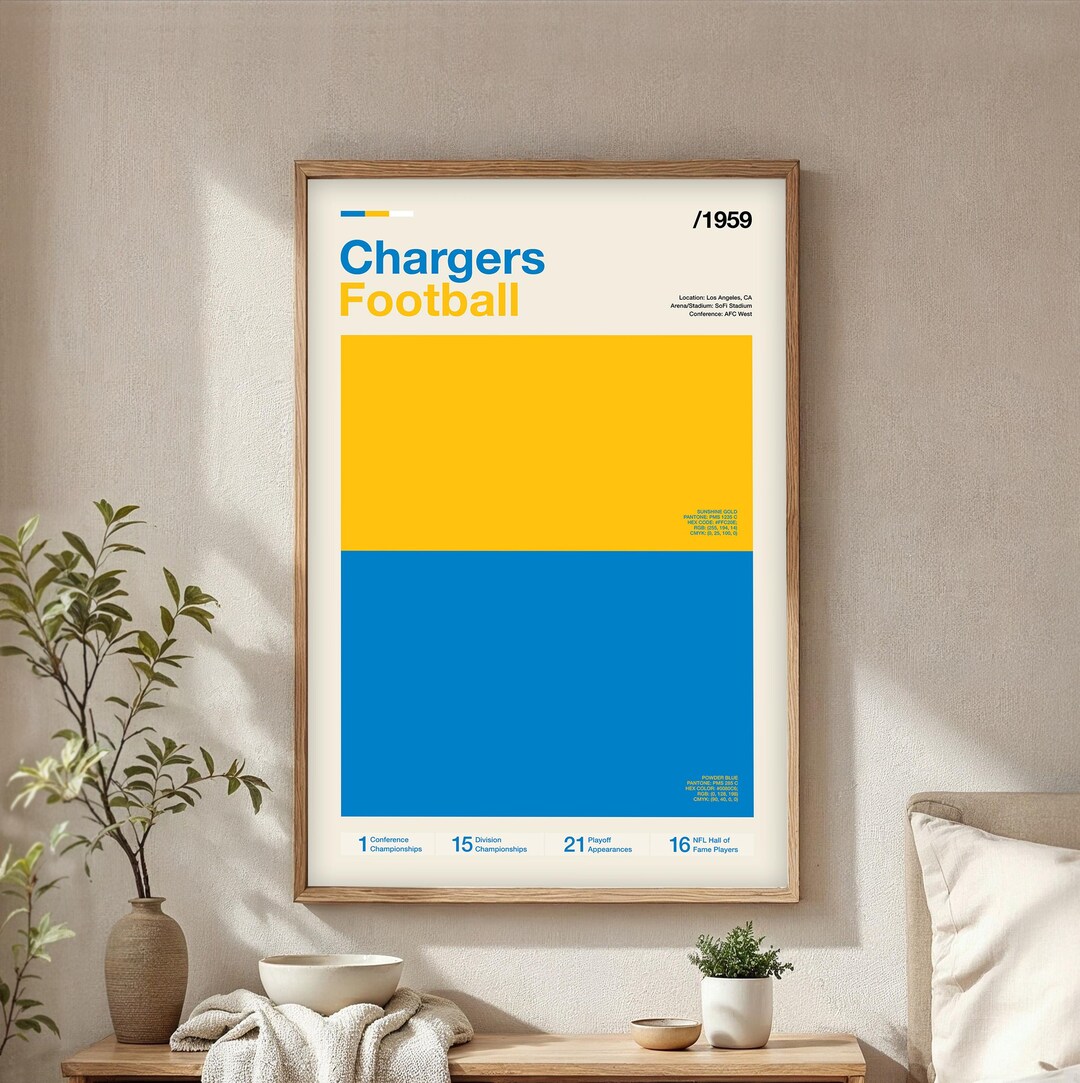 Chargers Football Poster | Gifts for Chargers Fans | NFL Team Color ...