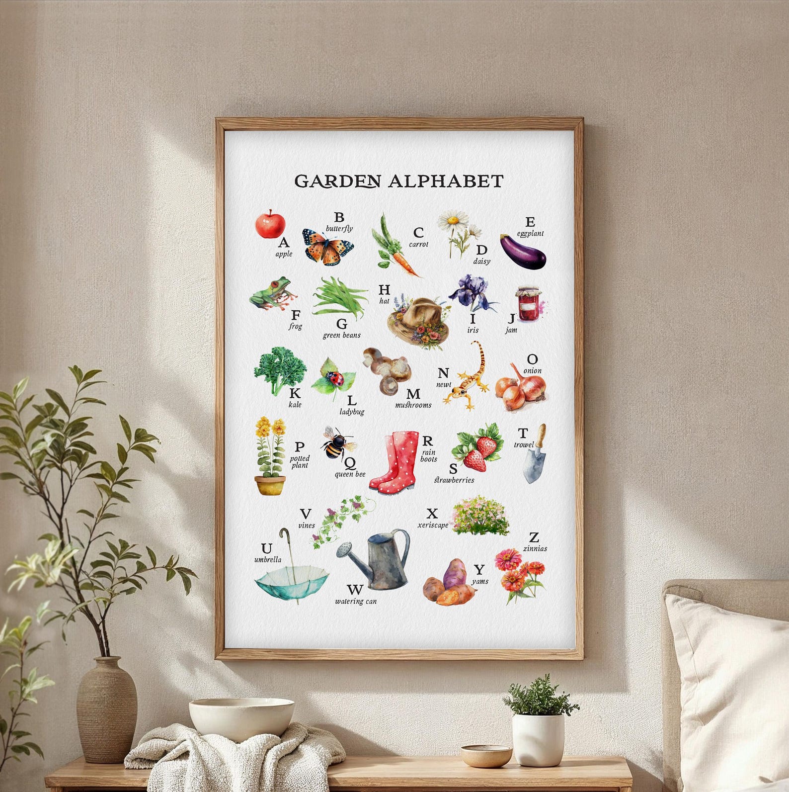 Garden Alphabet Poster | Watercolor Botanical Art Print | A–Z Garden ...