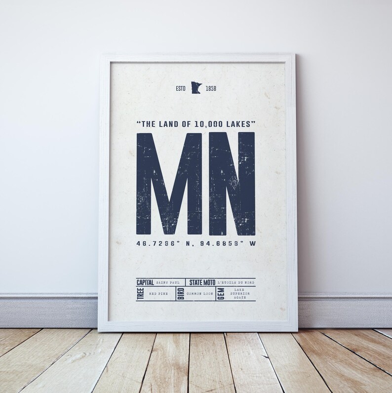 Minnesota State Initials Poster | Minnesota State Info Print | MN Wall ...