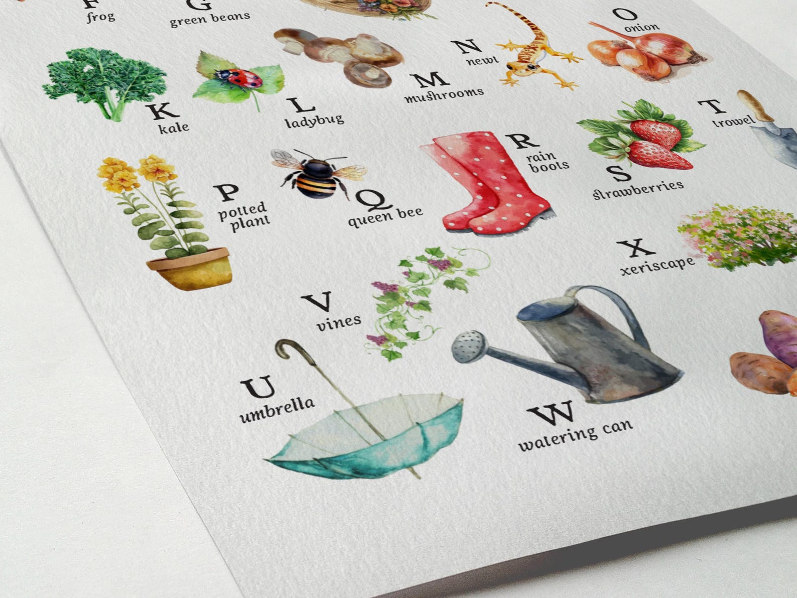 Garden Alphabet Poster | Watercolor Botanical Art Print | A–Z Garden ...