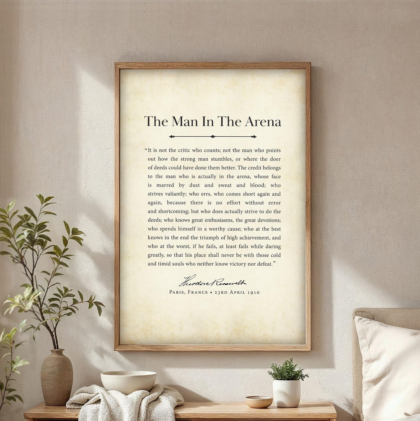 Man in the Arena Speech Print | Theodore Roosevelt Quote Poster ...