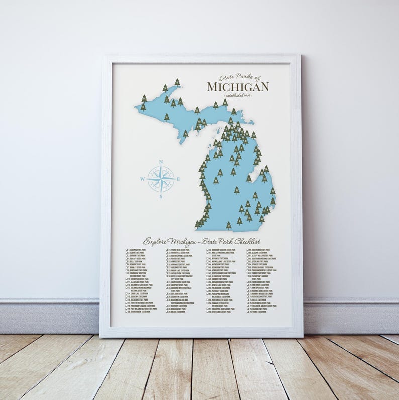 Michigan State Park Checklist Poster | Michigan State Park Print - Etsy