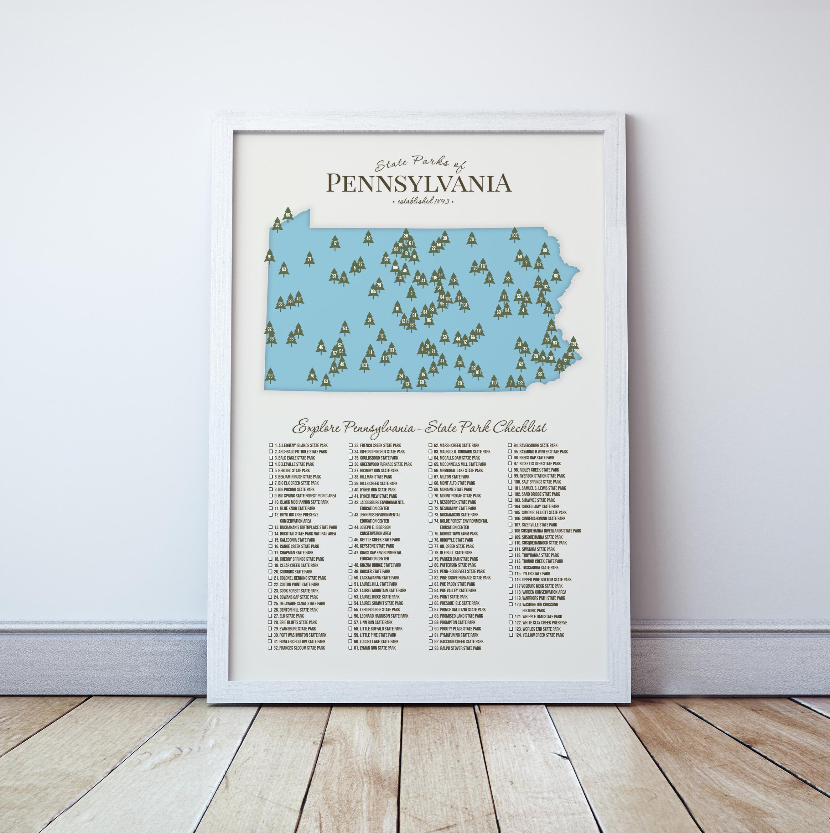 Pennsylvania State Park Checklist Poster | Hiking Bucket List Art - Etsy