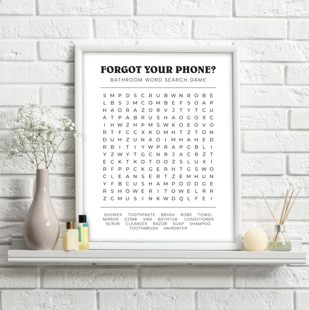 Forgot Your Phone? Word Search Bathroom Print | Funny Bathroom Wall Art ...