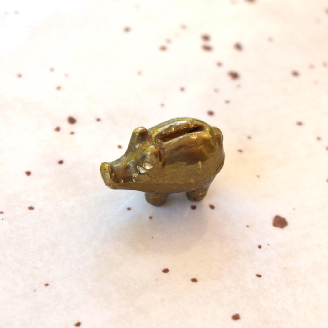 Vintage Solid Brass Piggy Bank Figurine Small Money Bank Paperweight ...