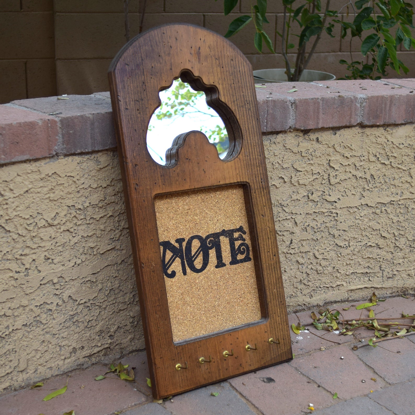 Vintage Wooden Wall Organizer With Hooks Mirror Cork Board - Etsy