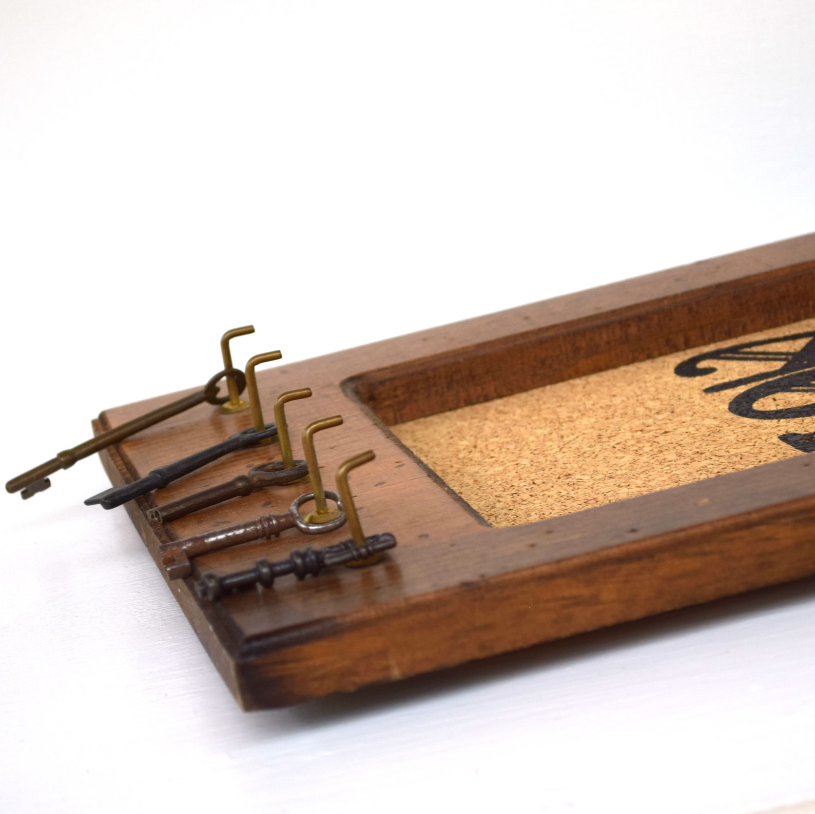 Vintage Wooden Wall Organizer With Hooks Mirror Cork Board - Etsy