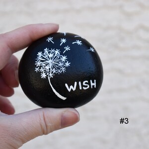 Vintage Painted Rock Dandelion Puff Wish Rock Black White Wishing Rock ...