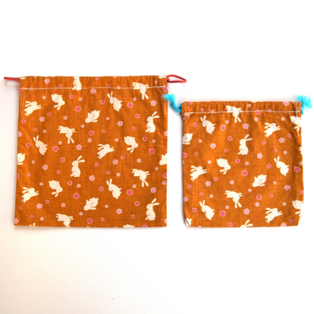 Vintage Drawstring Bag Set of 2 Fabric Pouch Easter Bunny Decor ...