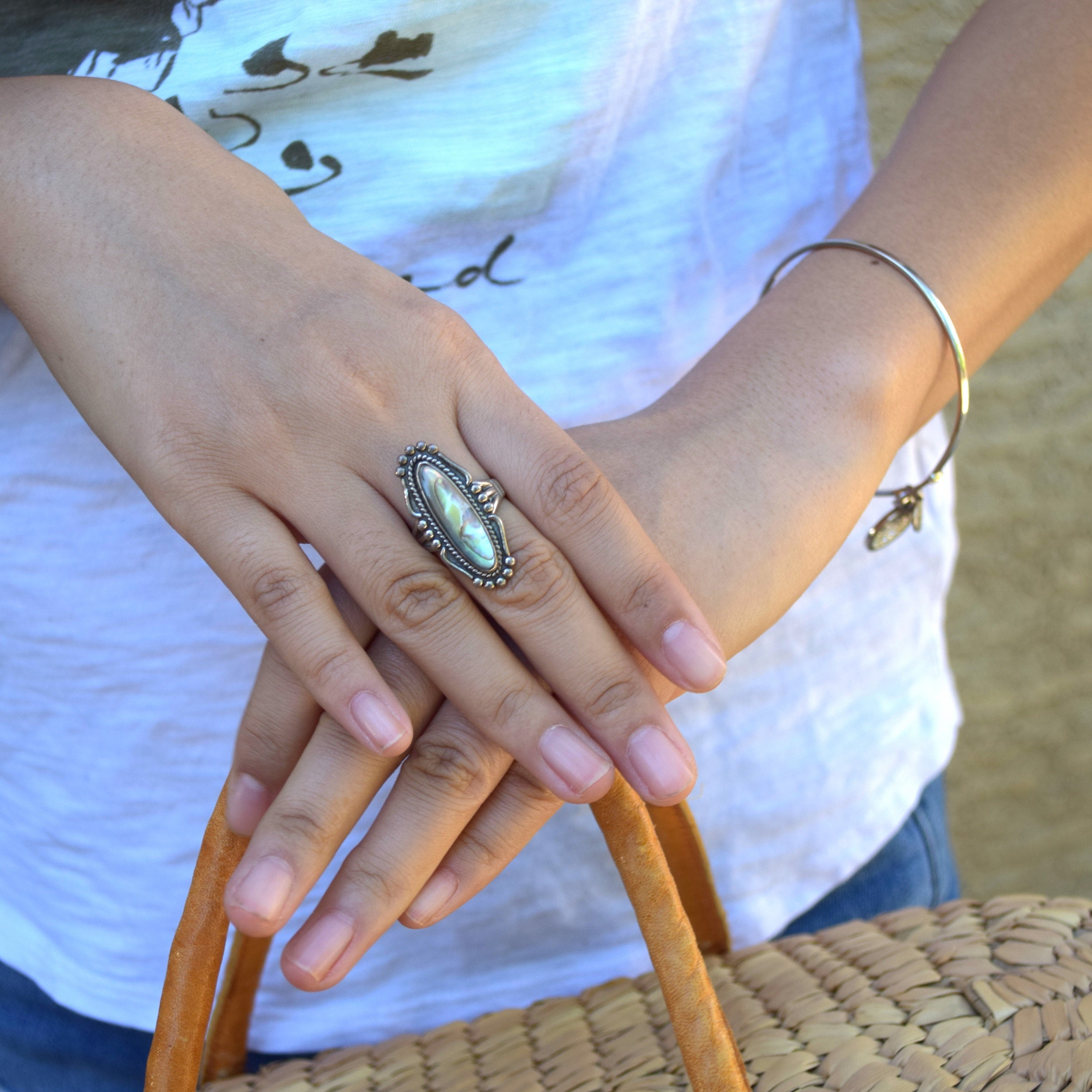 Abalone ring sterling silver vintage jewelry iridescent ring | Etsy