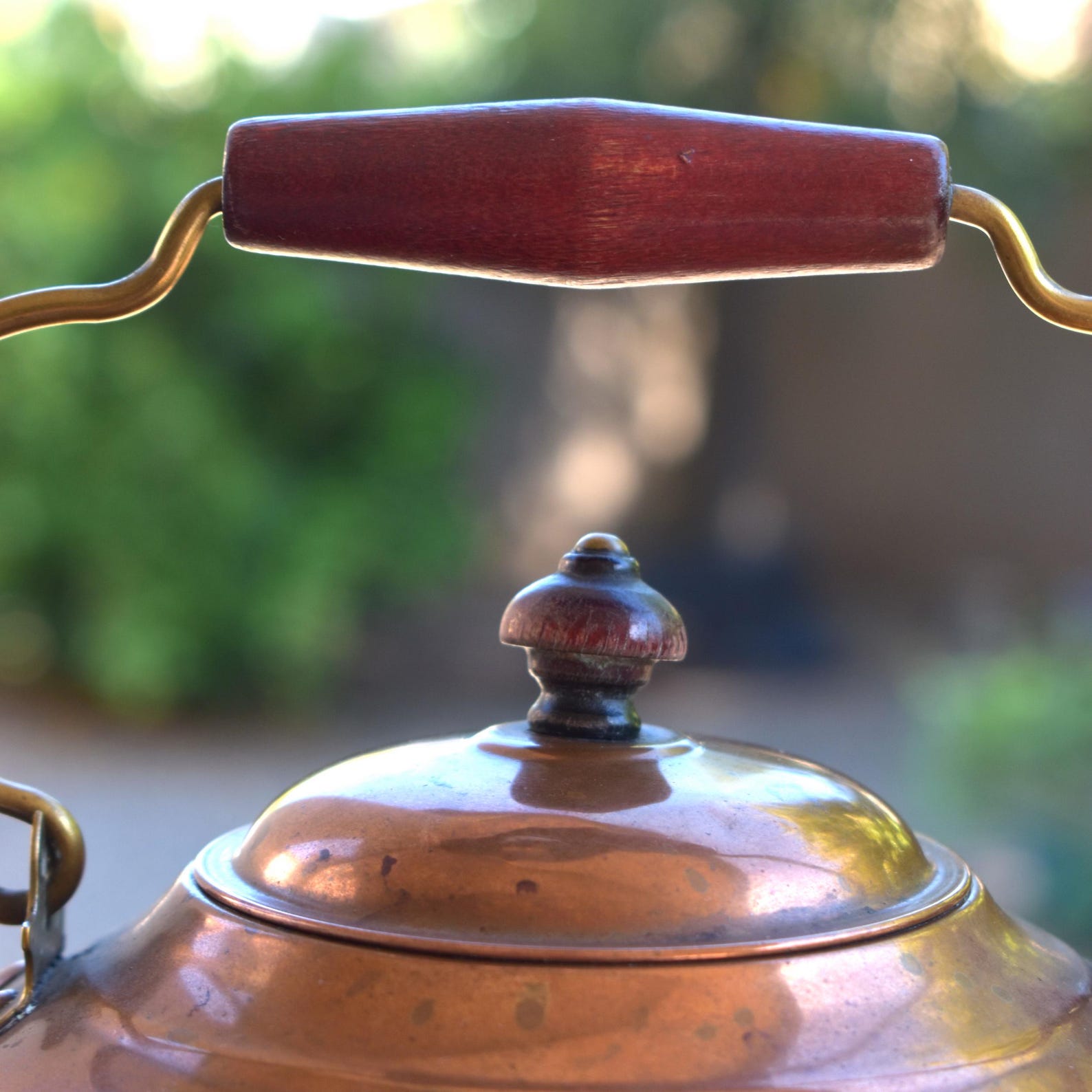 Vintage Copper and Brass Tea Kettle Wooden Handle and Knob Used Stove ...