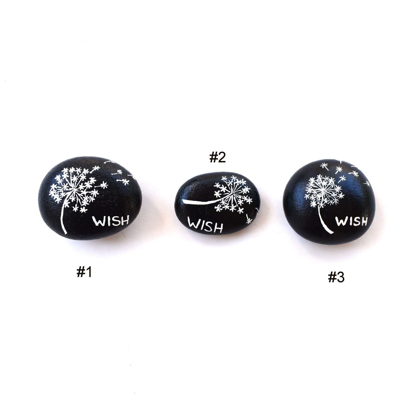 Vintage Painted Rock Dandelion Puff Wish Rock Black White Wishing Rock ...