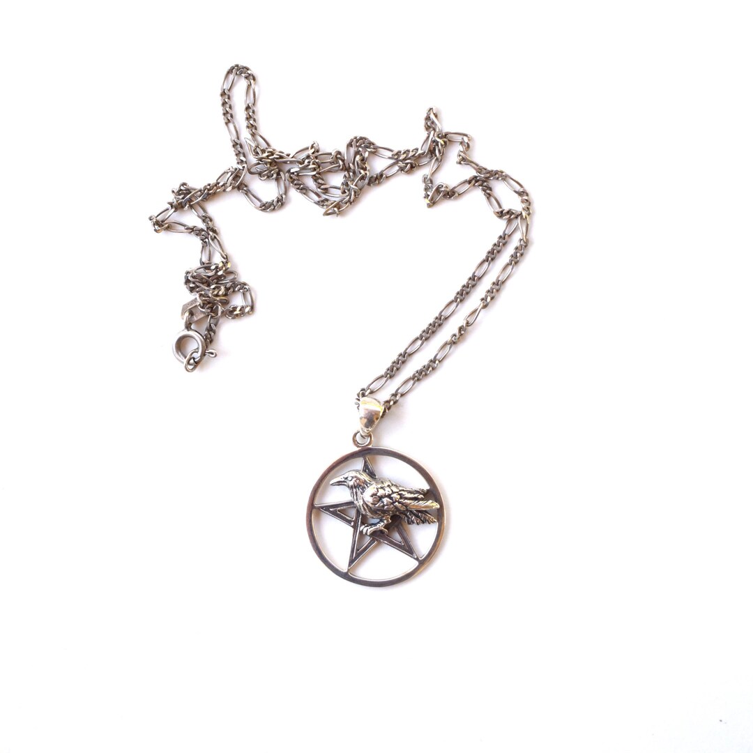 Vintage Necklace Raven Pentagram Crow Pentacle Sterling Silver 5 Point ...