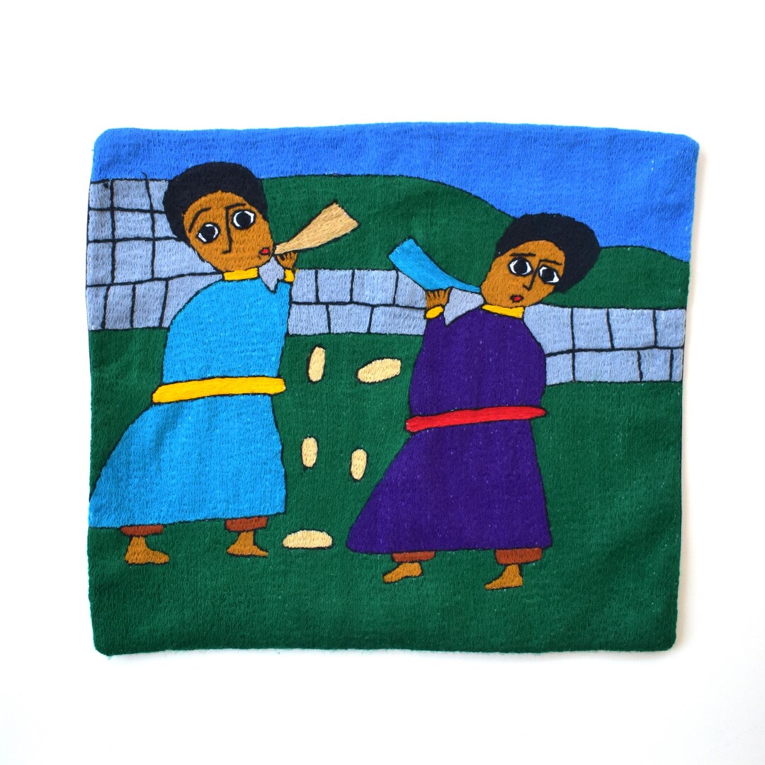 Vintage Ethiopian Embroidered Pillow Cover: Biblical Folk Art Decor - Etsy