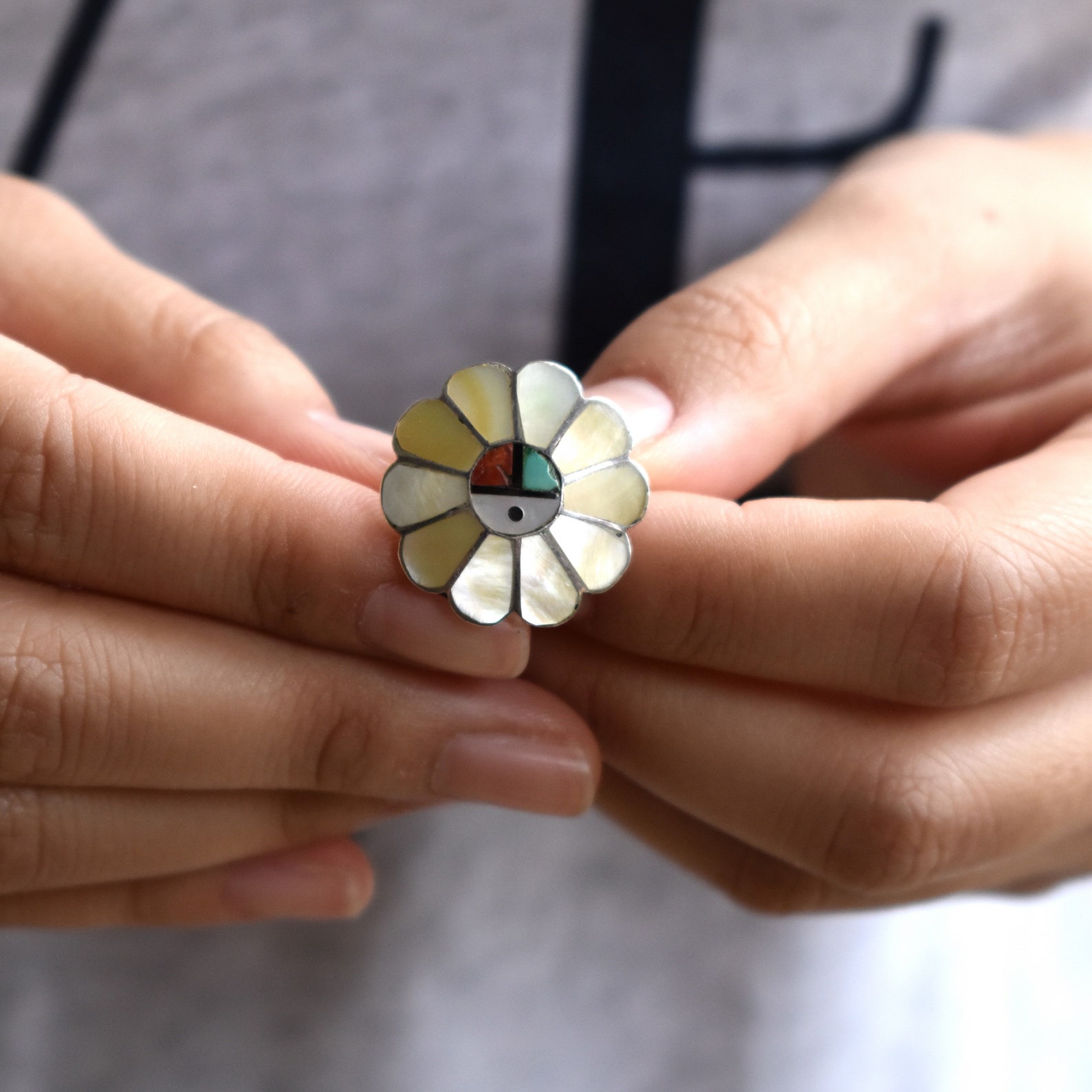 Vintage Zuni Ring Sterling Silver Sun God Face Turquoise | Etsy