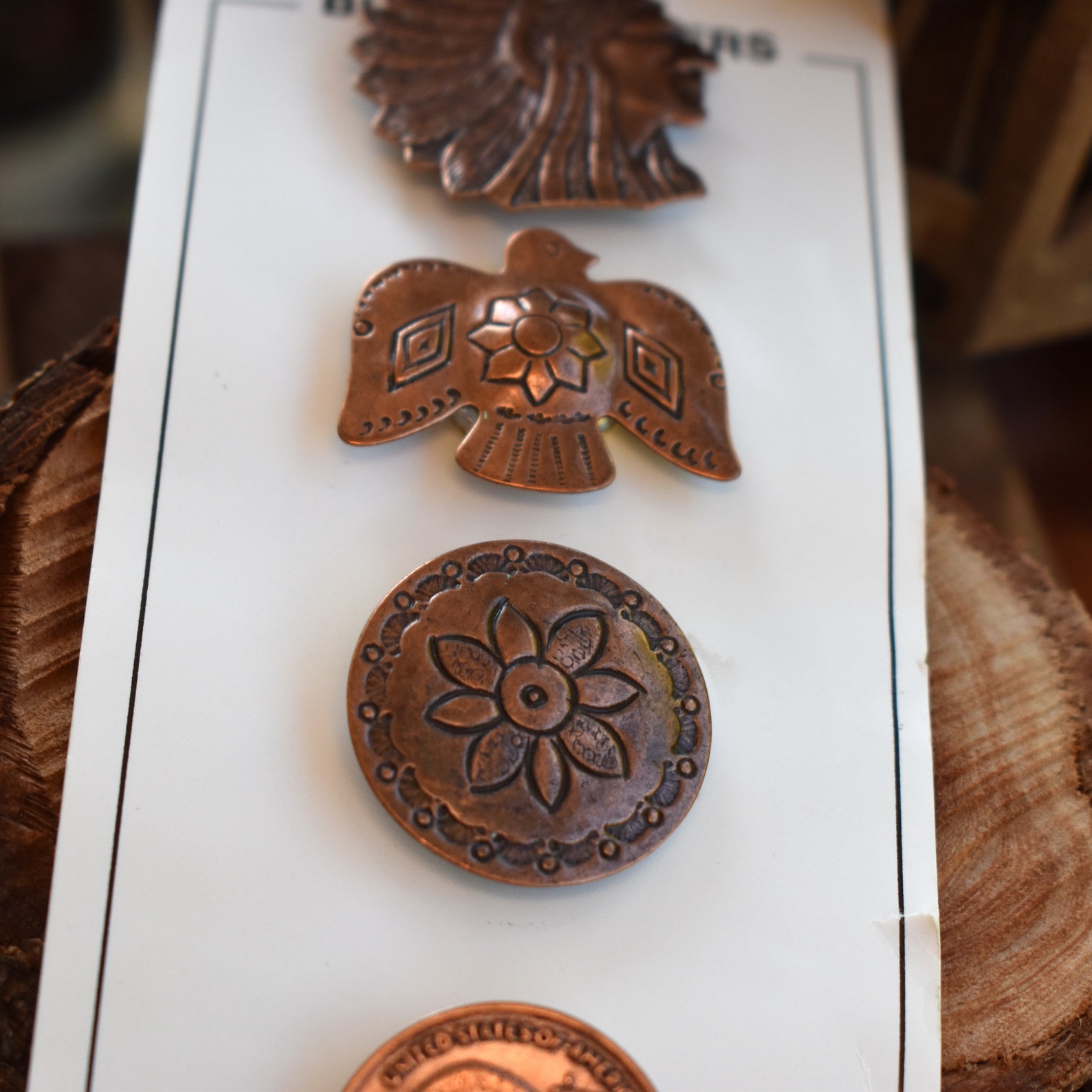 Vintage Copper Tone Button Covers Southwest Style Indian Head ...