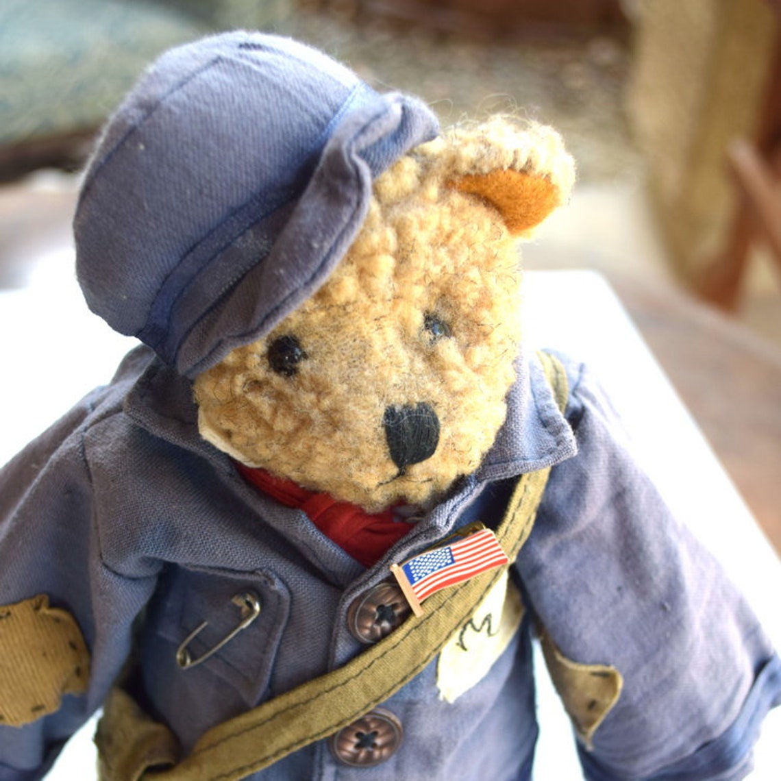 Vintage Teddy Bear With Stand Mailman Post Office Delivery Man - Etsy