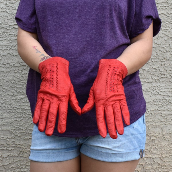 Red Leather Gloves - Etsy