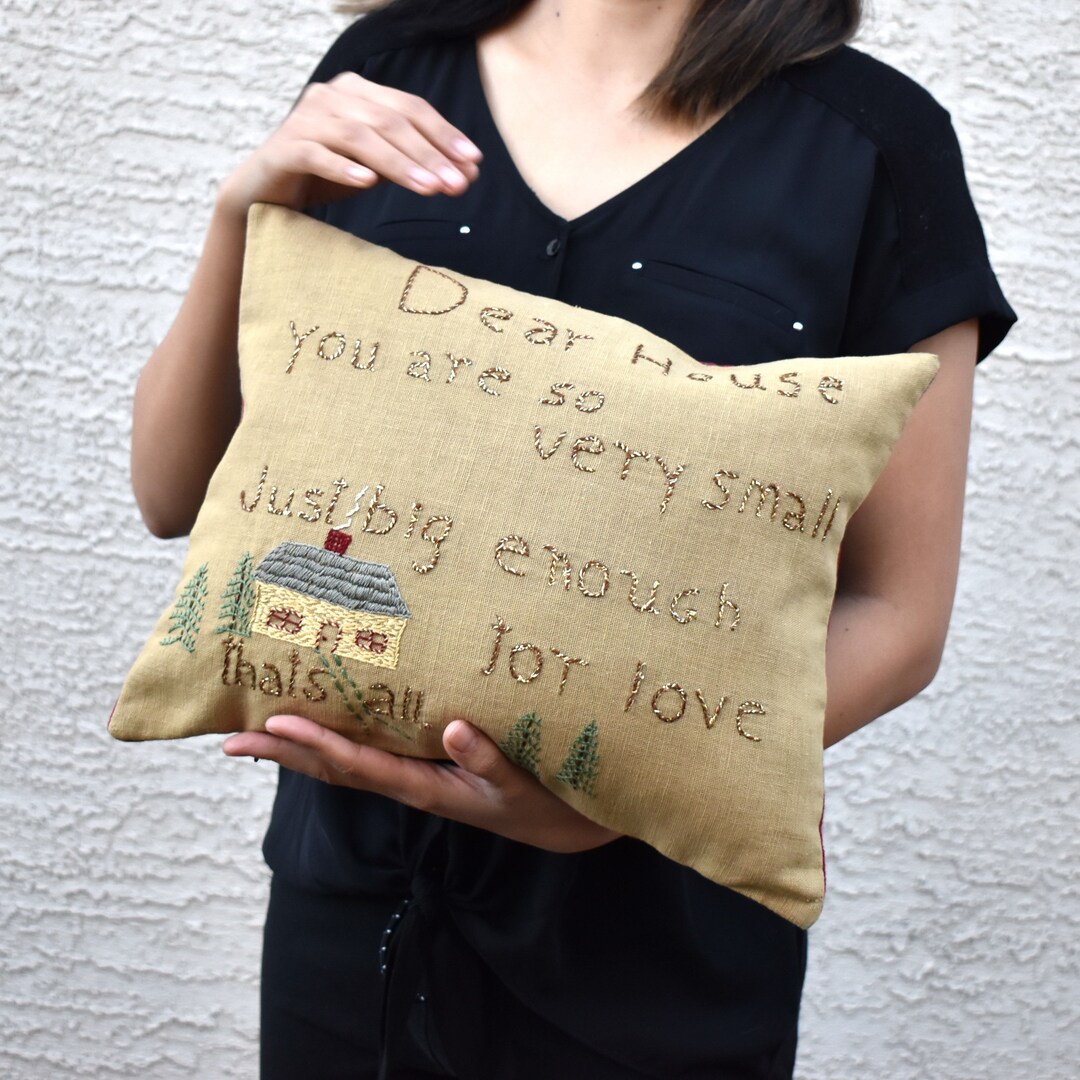 Vintage Pillow Dear House Sign Embroidery Cottage Decor Tapestry ...