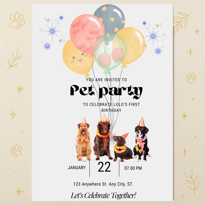 Dog Birthday Invitation | Pet Party Invite, Editable Canva Template ...
