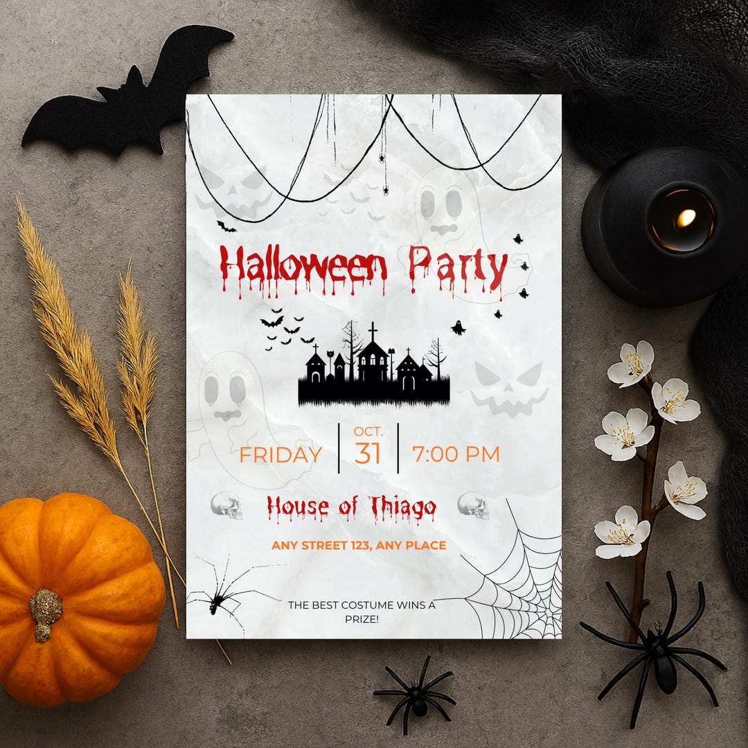 Editable Spooky Halloween Party Invitation | Canva Template (digital ...