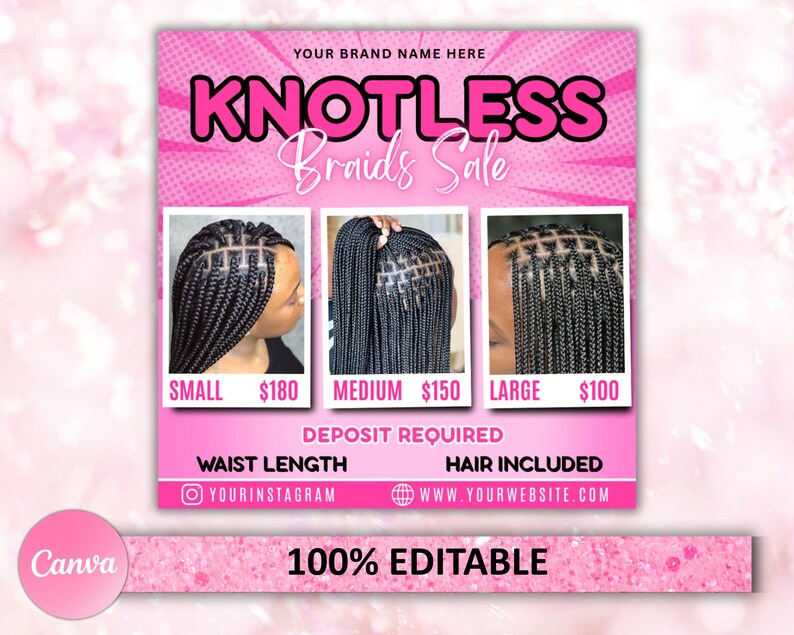 Knotless Braids Flyer, DIY Hair Template (editable Canva) - Etsy