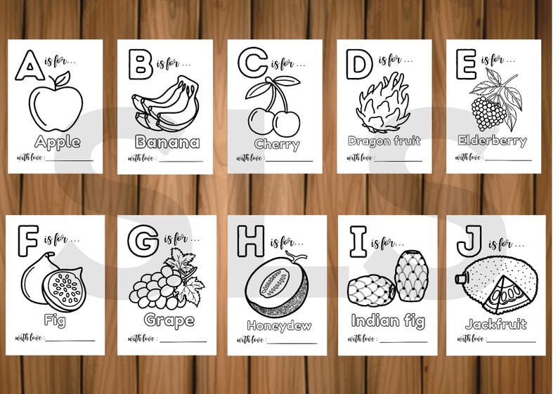 Fruit A to Z Coloring Pages | Printable Kids Activity (PDF Download) - Etsy