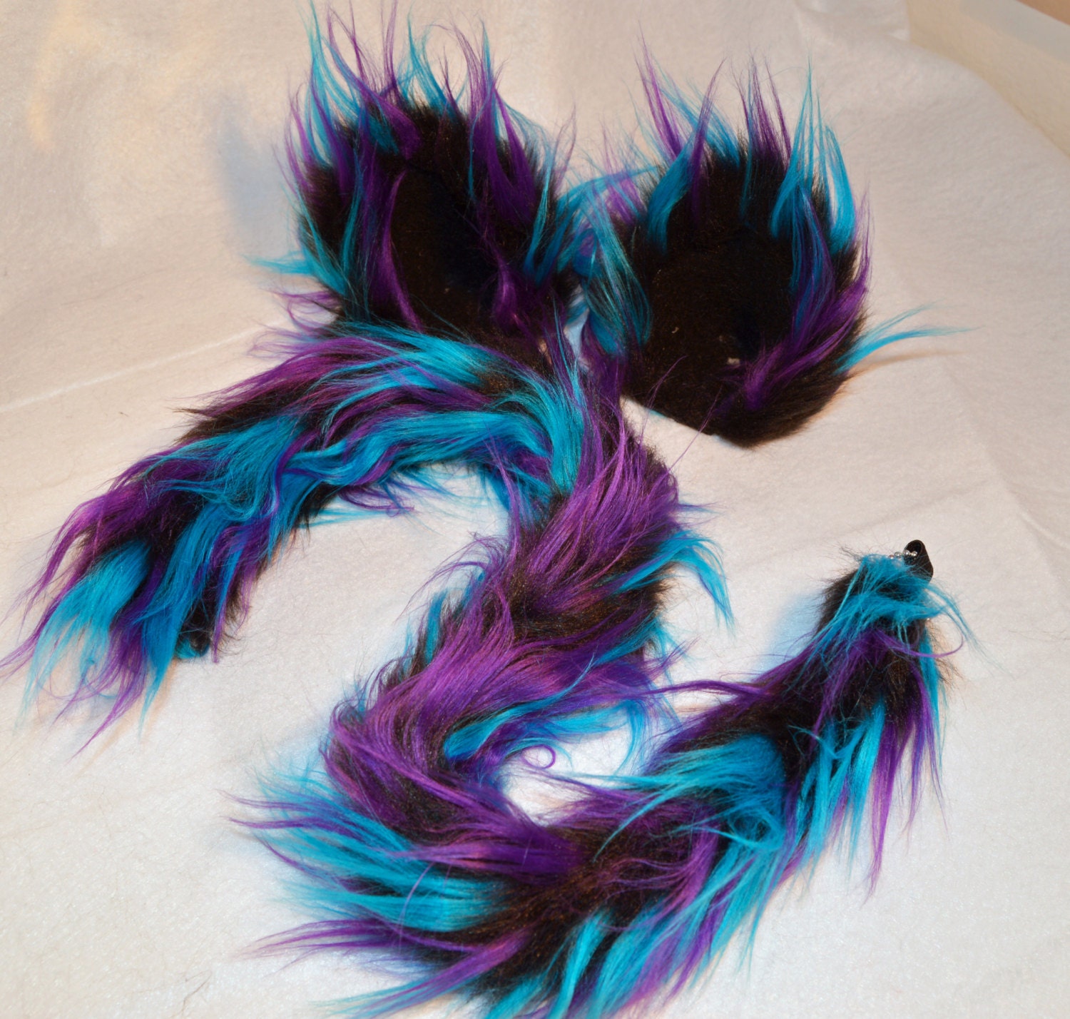 3 Color Spiky Fur Clip on Cat Ears Black Teal and Purple - Etsy