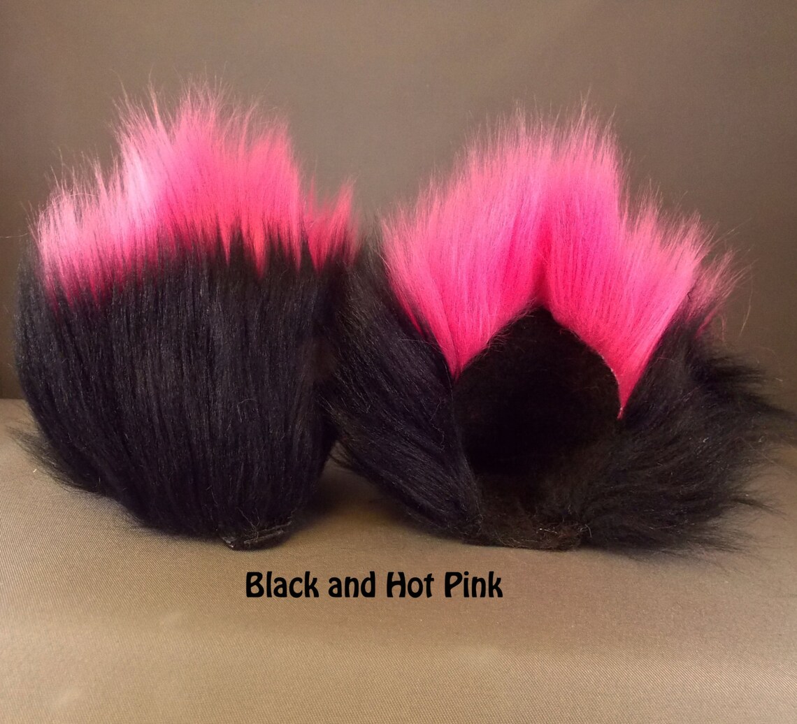 Extra Fluffy Black Kitty Ears With Colored Tips Fuzzy Cat Ear | Etsy